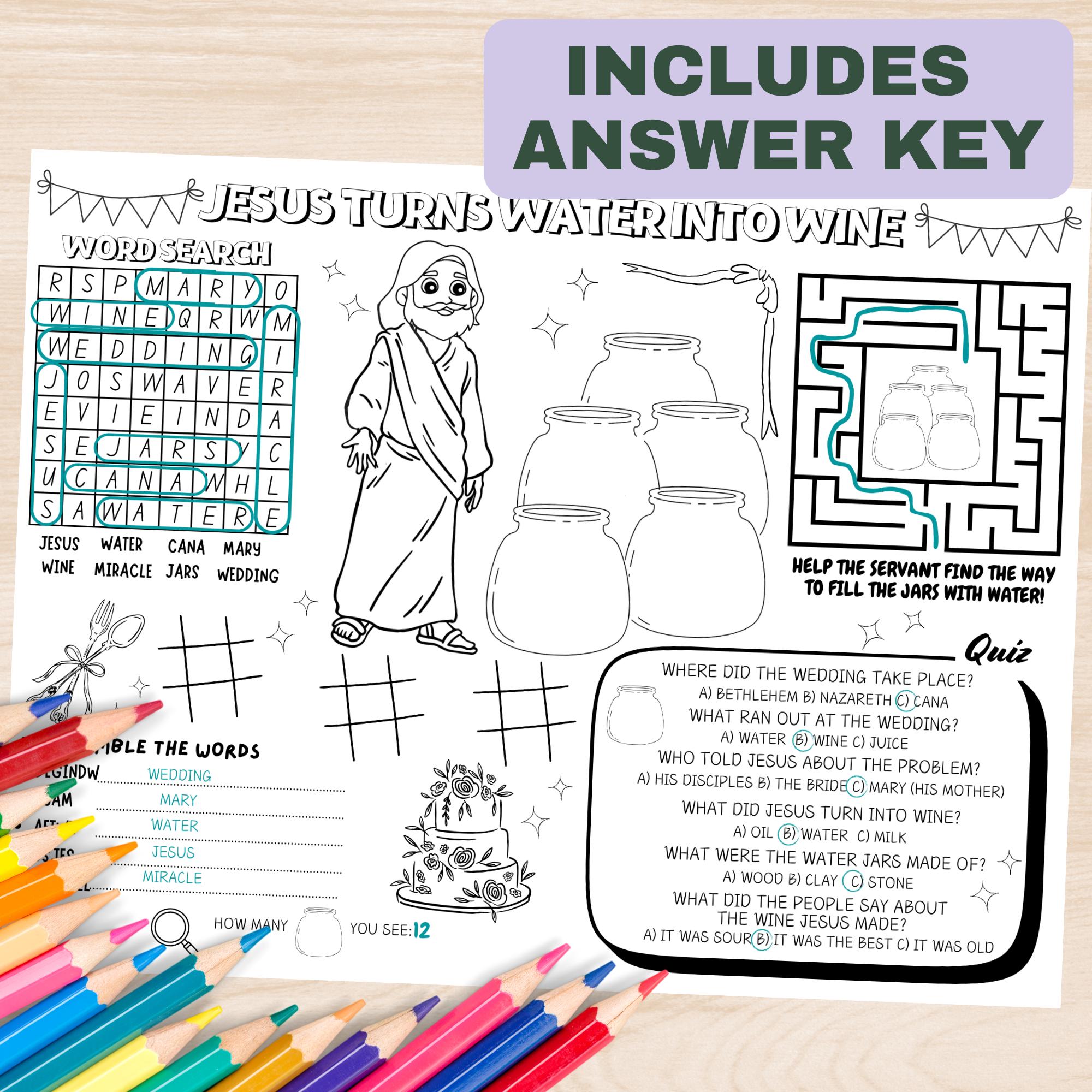 Printable Jesus Turns Water Into Wine Activity, Sunday School Craft ...
