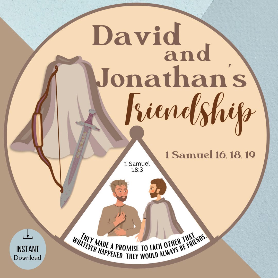Printable David and Jonathan's Friendship Coloring Spinner Wheel, Friendship Sunday School Craft ...