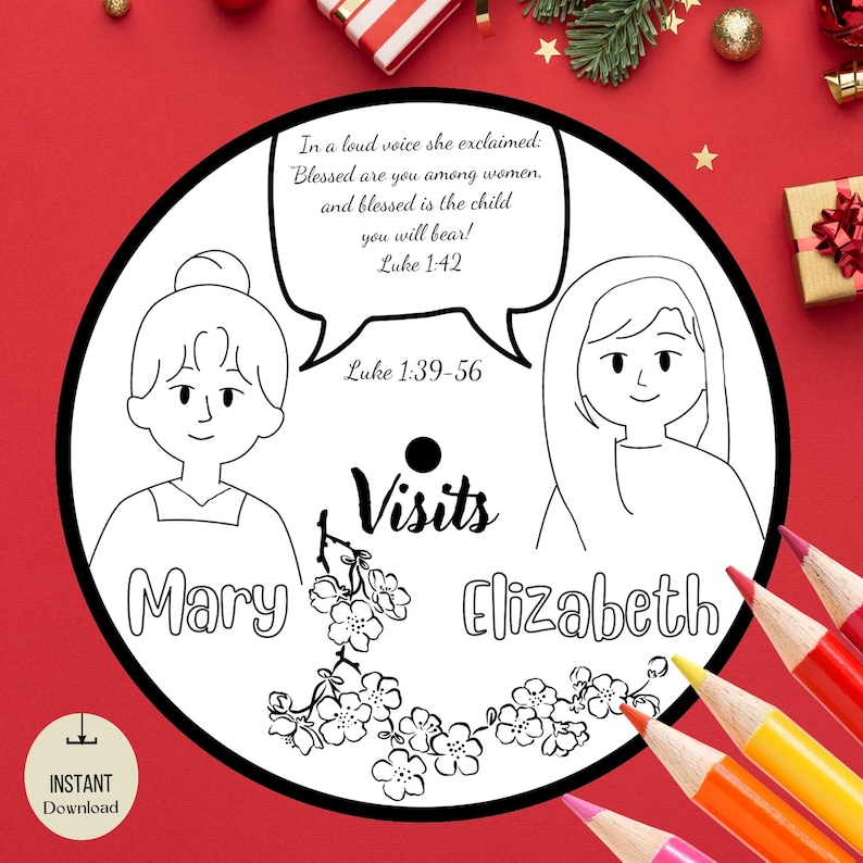 Sunday School Craft: Mary Visits Elizabeth Coloring Spinner Wheel ...