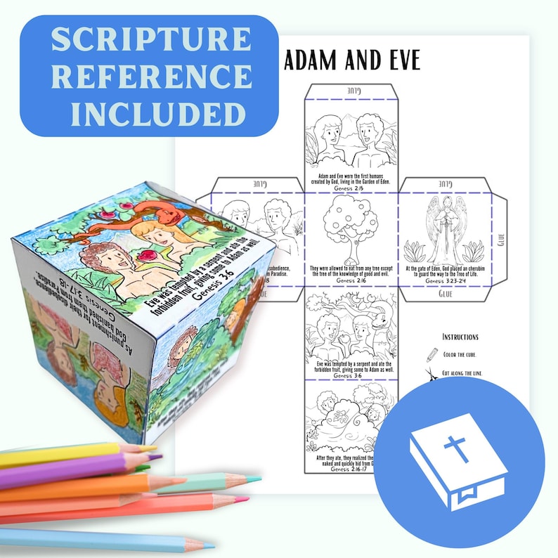 Printable Adam and Eve Cube Craft, Printable Bible Activity, Memory ...