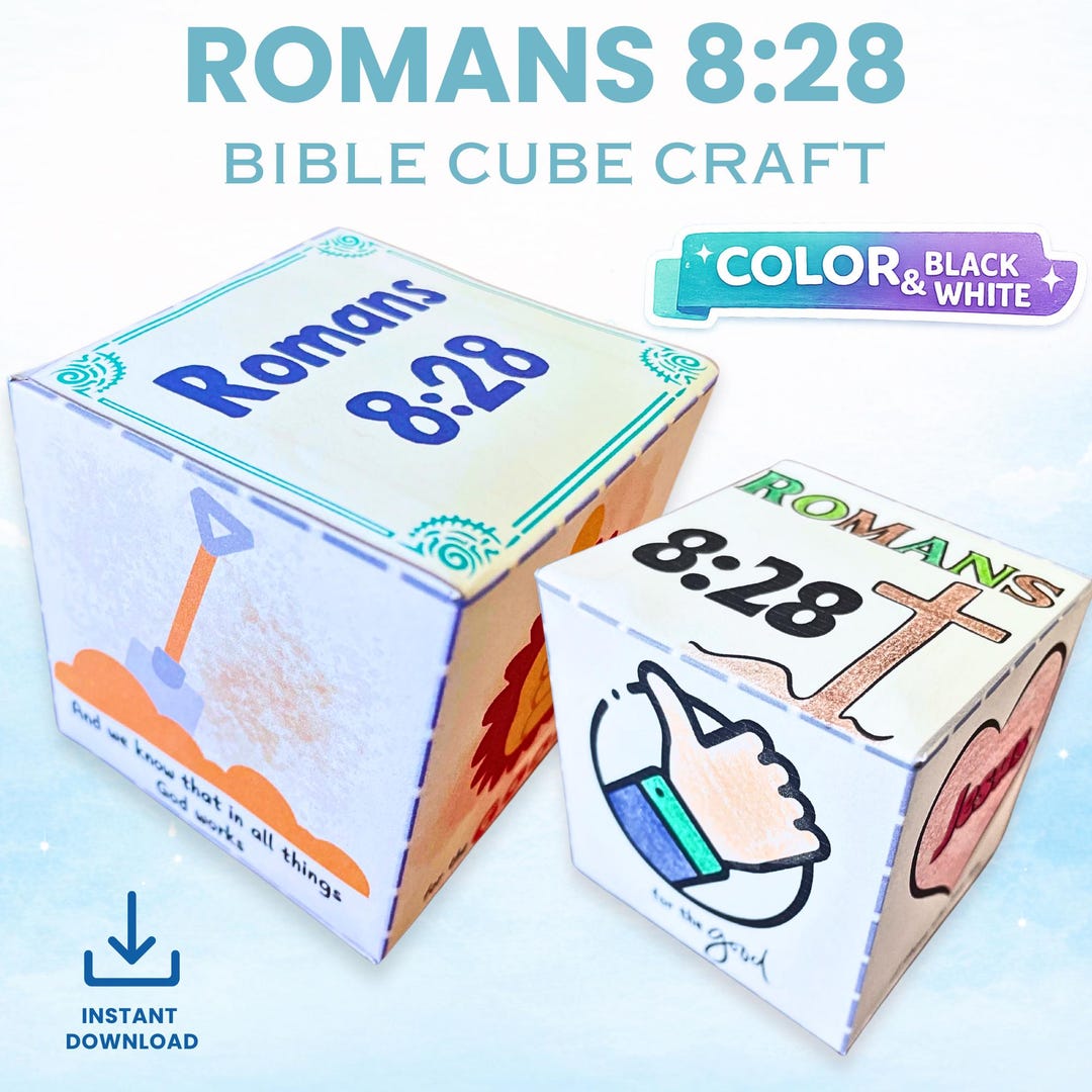 Romans 8:28 Cube Craft, Sunday School Printable Bible Activity ...