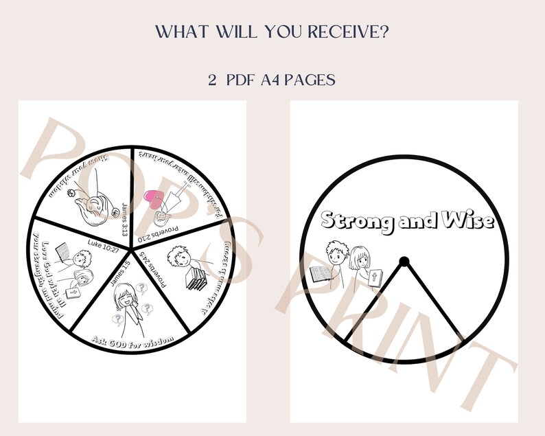 Strong and Wise Coloring Spinner Wheel | Christian Printable| Sunday ...