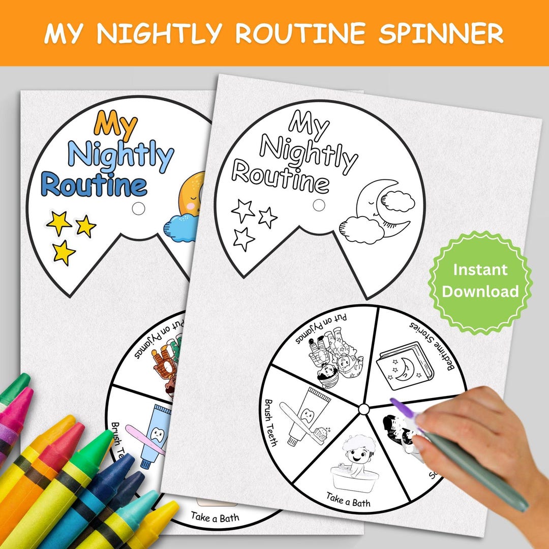 My Nightly Routine Spinner | Kids Bedtime Chart | Printable Visual ...