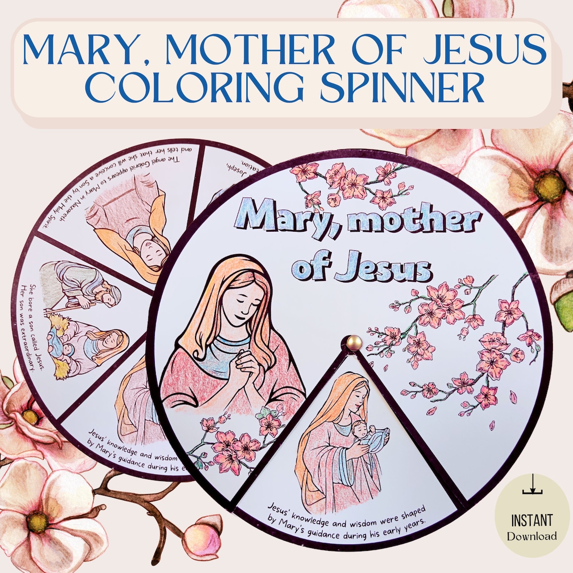 Sunday School Printable Craft: Mary, Mother of Jesus Coloring Spinner ...