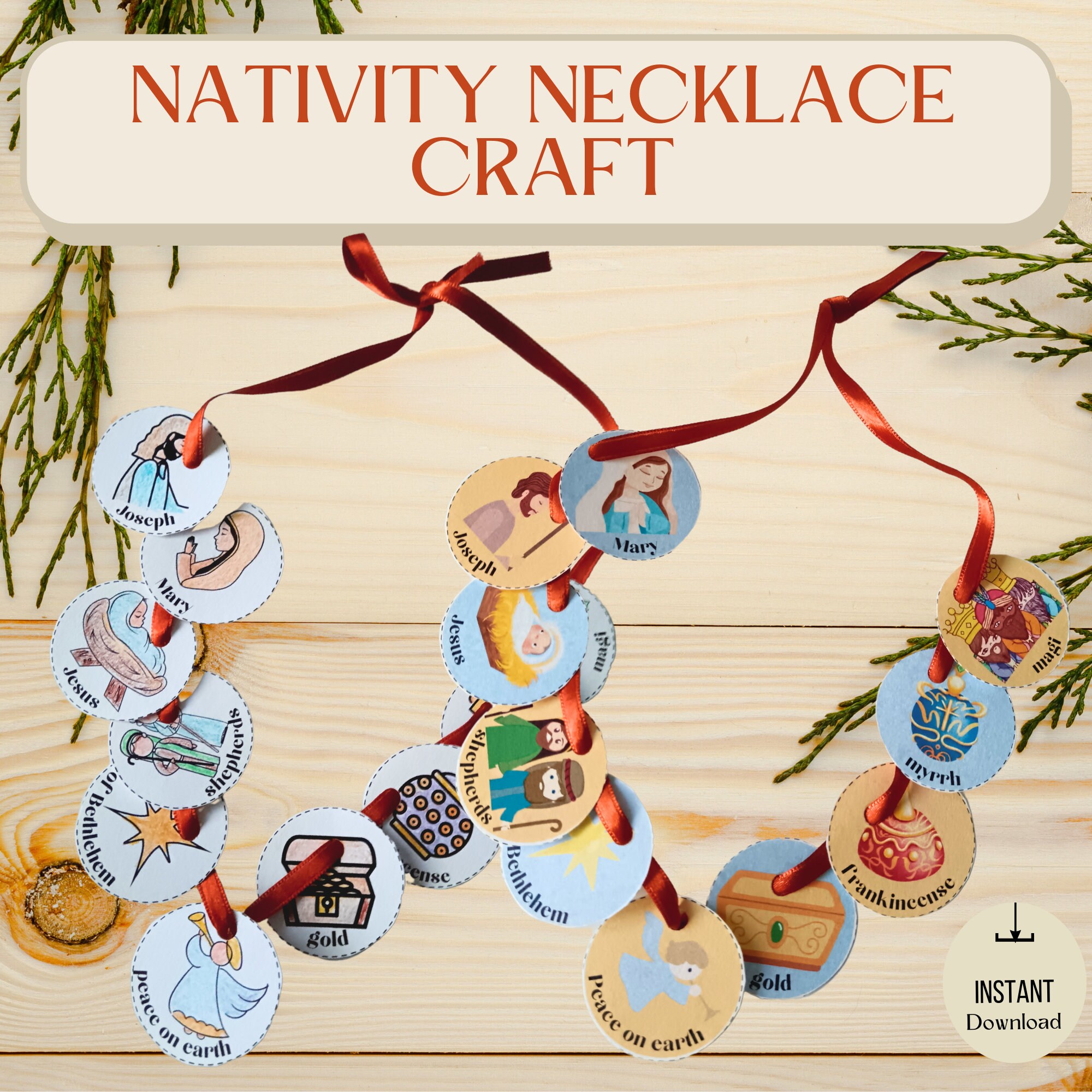 Sunday School Printable Nativity Necklace Craft, Christmas Activity for ...