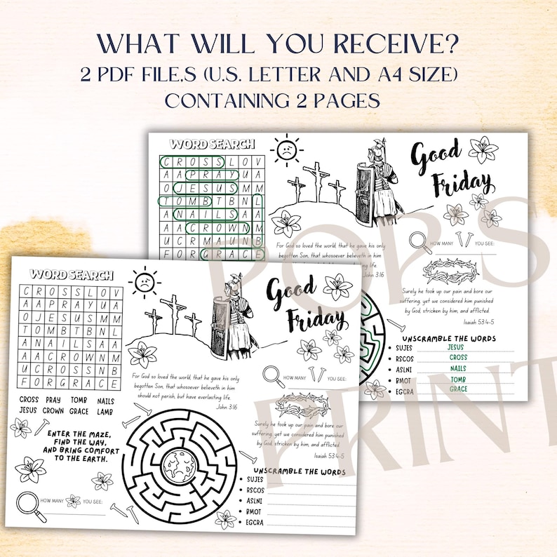 Good Friday Placemat for Kids, Easter Table Coloring Craft, Sunday ...