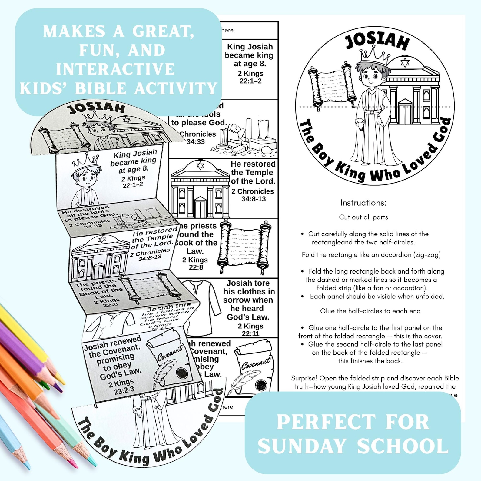 Printable King Josiah Folding Surprise Booklet, Sunday School Craft ...