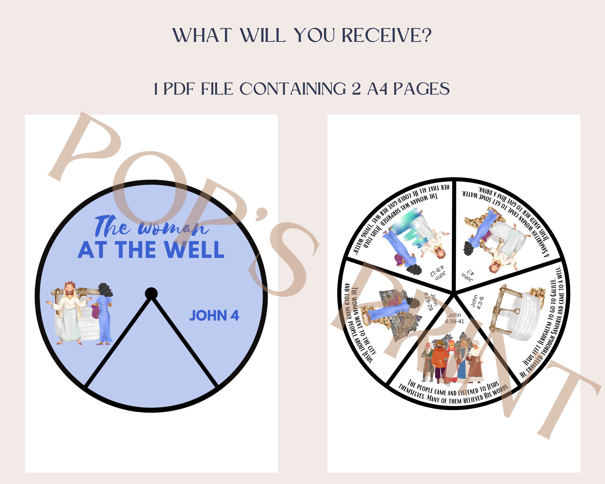 Printable the Woman at the Well Spinner Wheel, Interactive Bible Story ...