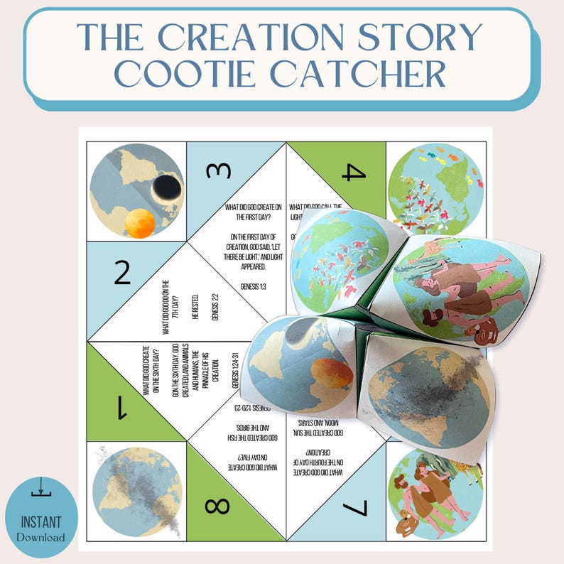 The Creation Printable Cootie Catcher, Sunday School Craft, Kids Bible ...