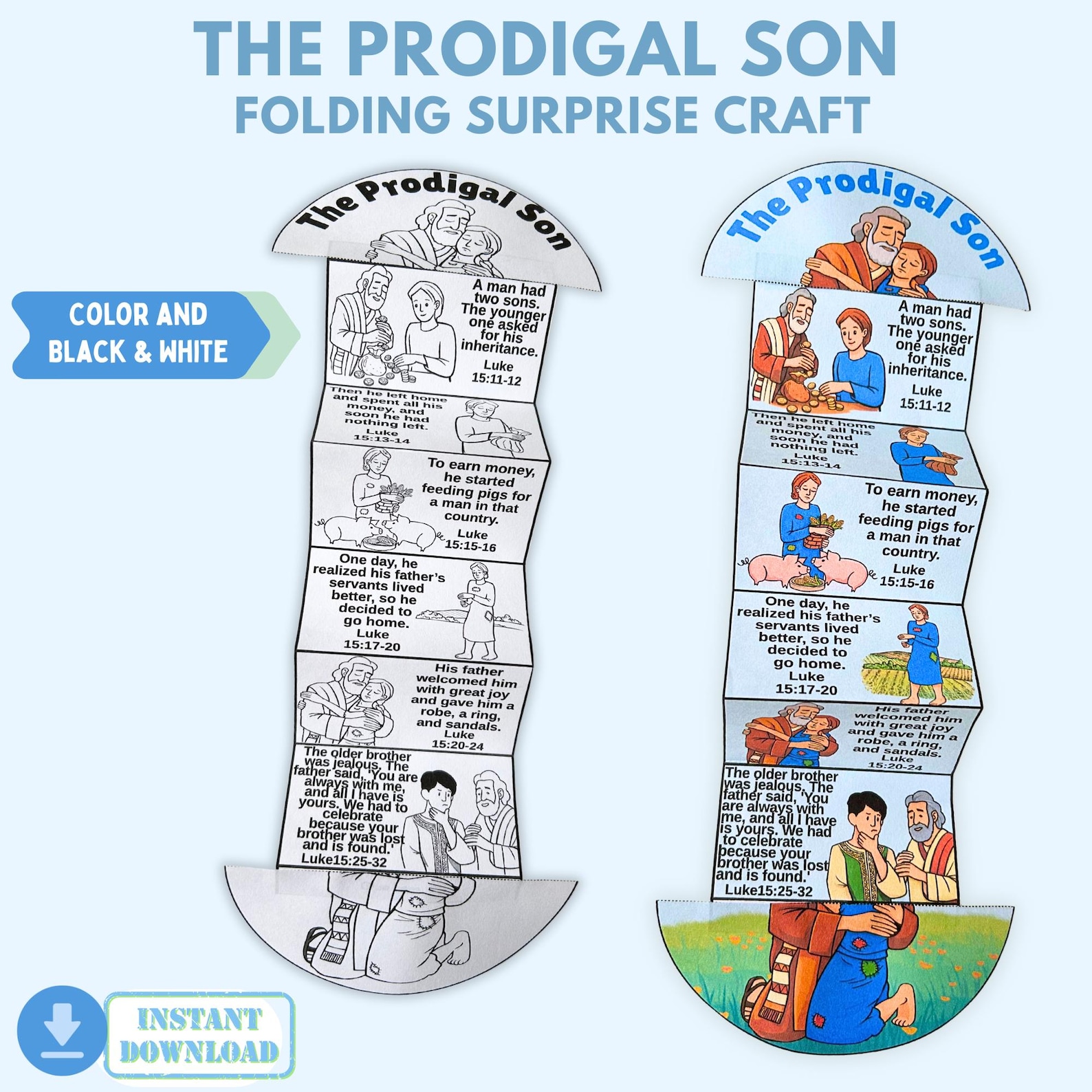 Prodigal Son Bible Folding Surprise Craft | Sunday School Printable ...