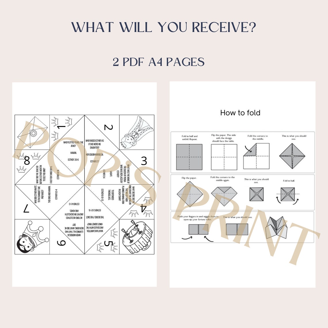 Queen Esther Coloring Cootie Catcher| Sunday School Craft| Cootie ...