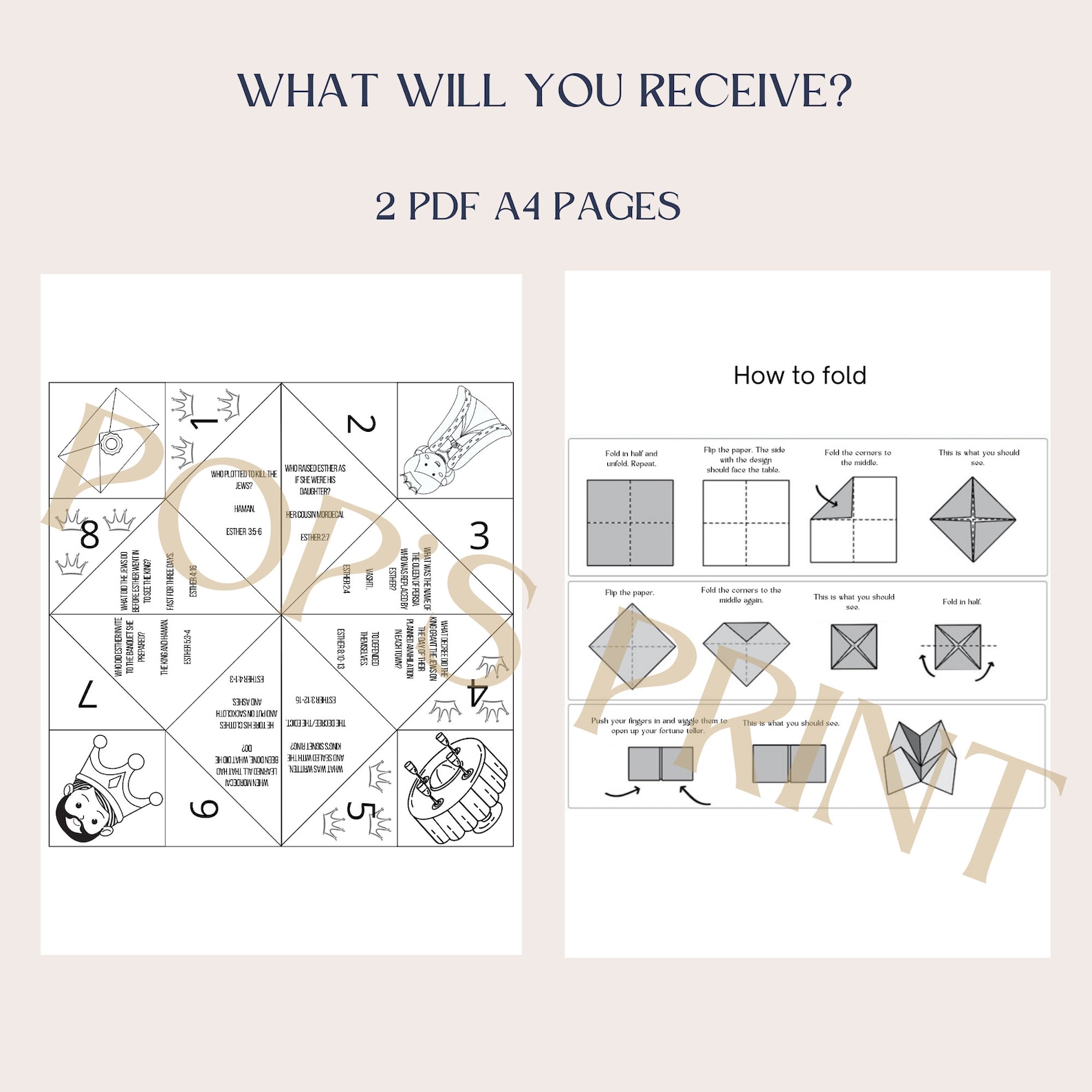 Queen Esther Coloring Cootie Catcher| Sunday School Craft| Cootie ...