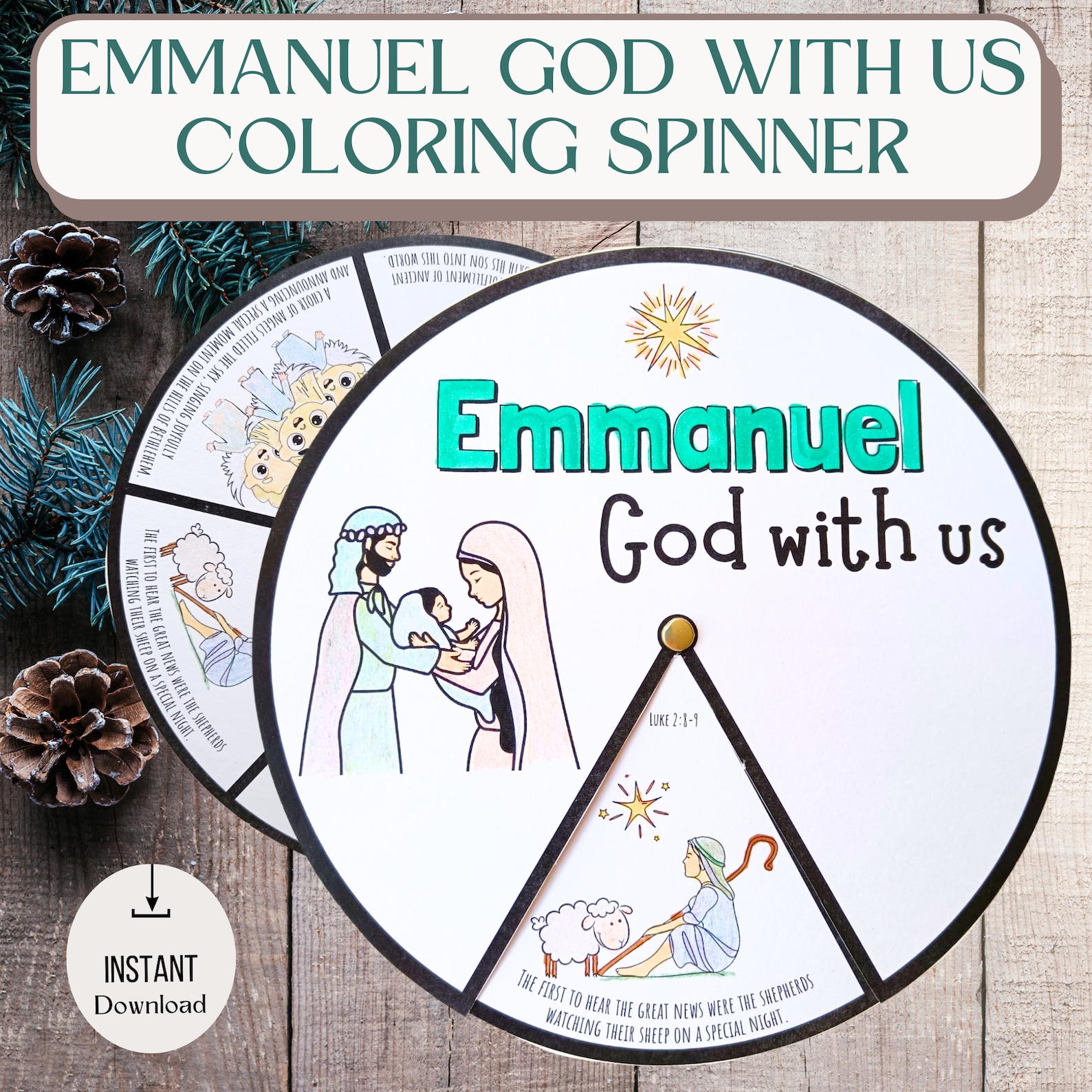 Sunday School Printable Craft, Emmanuel: God With Us Coloring Spinner ...