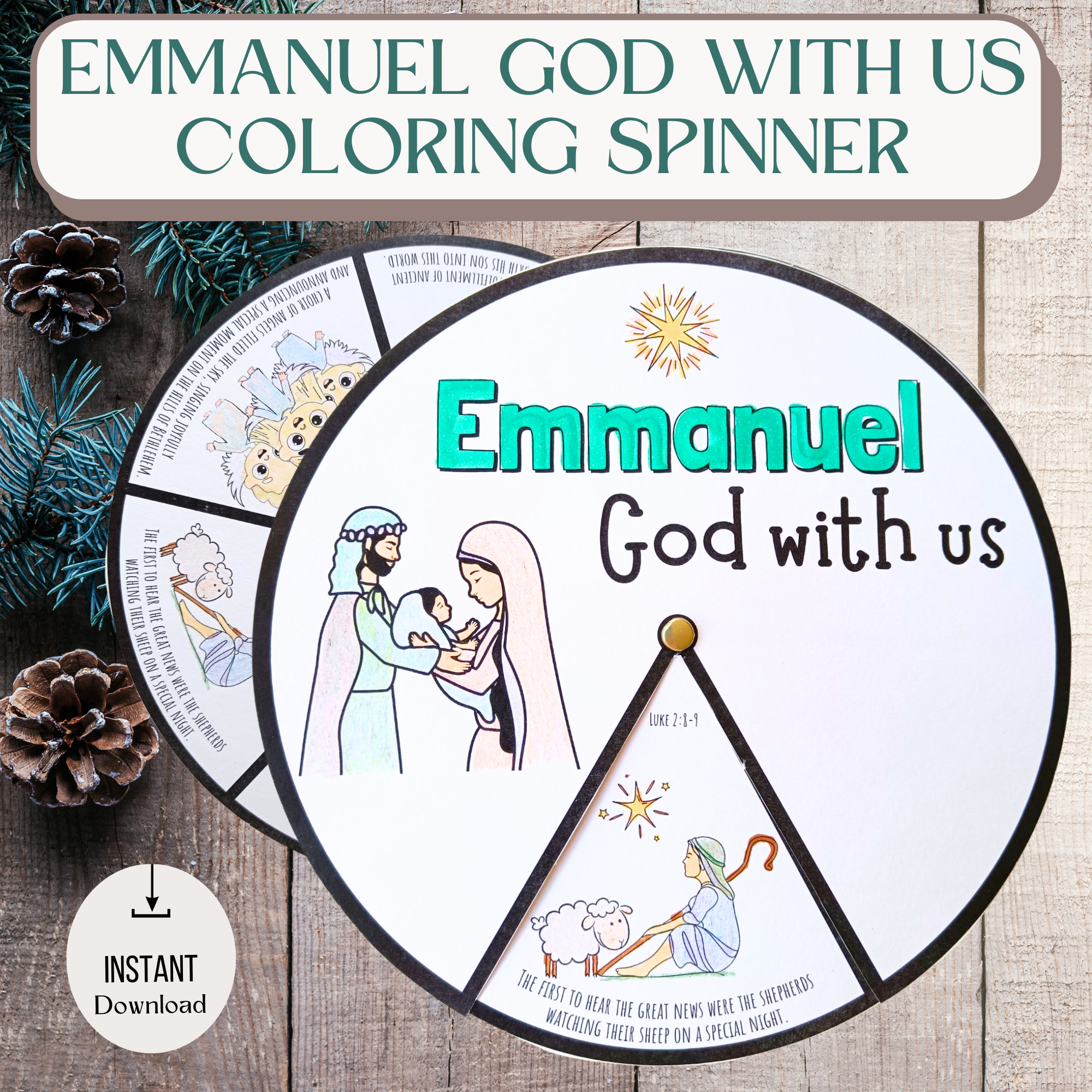 Emmanuel God With Us Coloring Spinner Wheel Nativity Craft Sunday ...