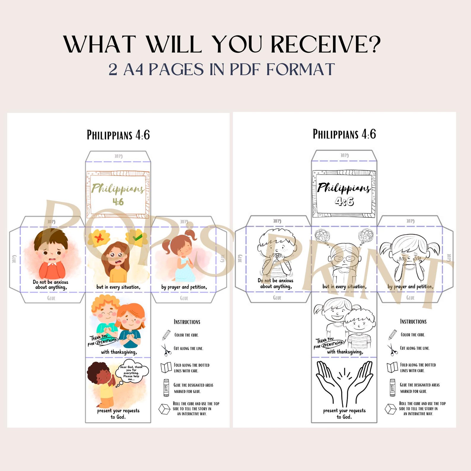 Philippians 4:6 Cube Craft, Philippians Printable Bible Activity ...