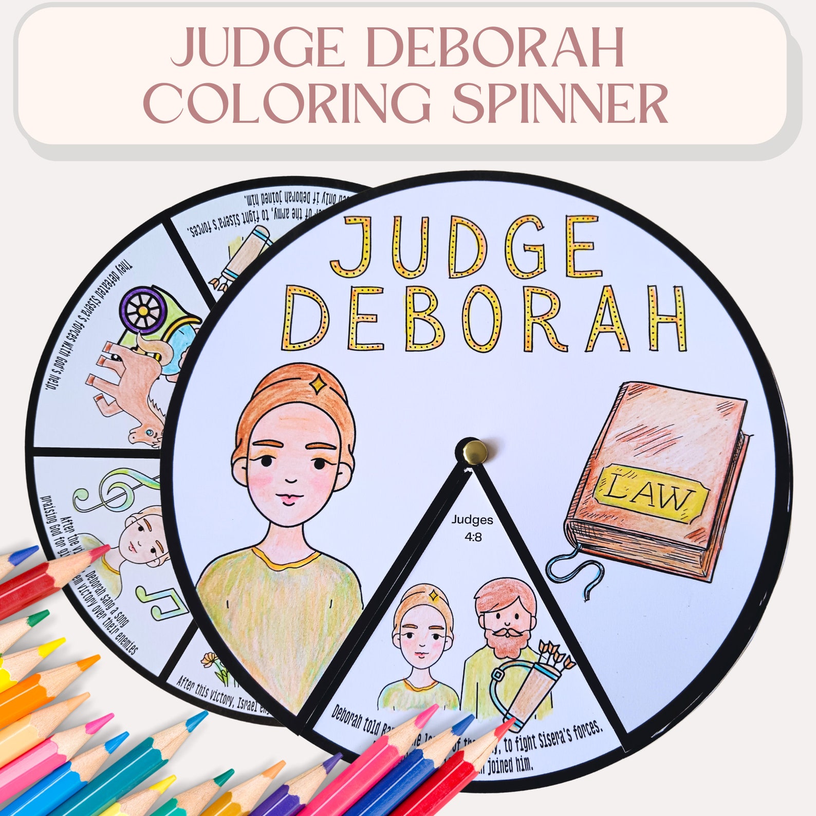 Judge Deborah Bible Craft, Printable Deborah and Barak Coloring Spinner ...