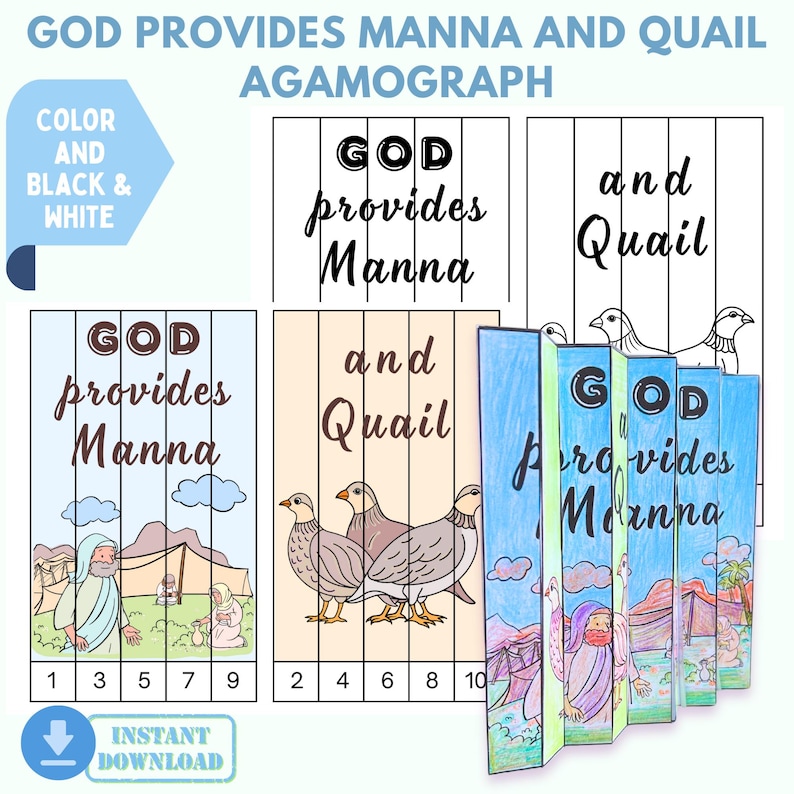 Printable God Provides Manna and Quail Agamograph, Sunday School Bible ...