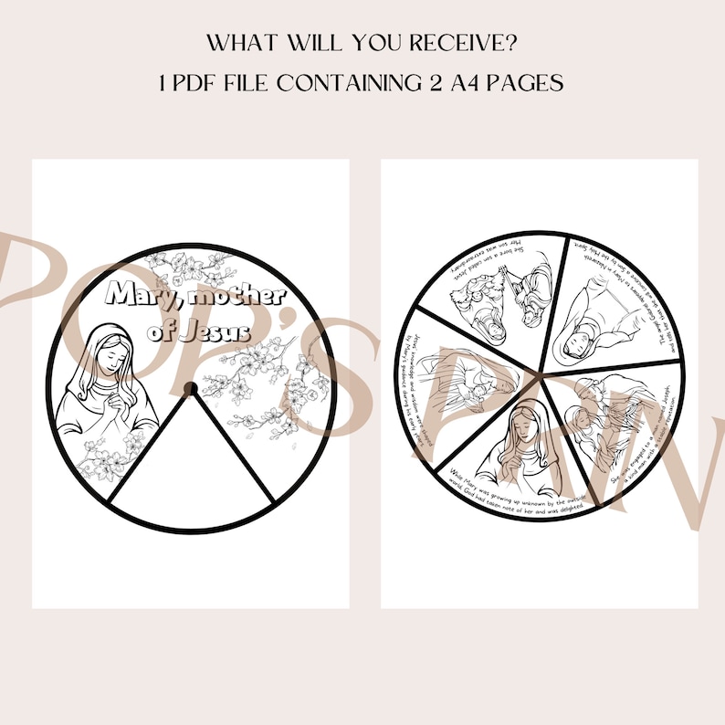 Printable Mary, Mother of Jesus Coloring Spinner Wheel, Nativity Craft ...