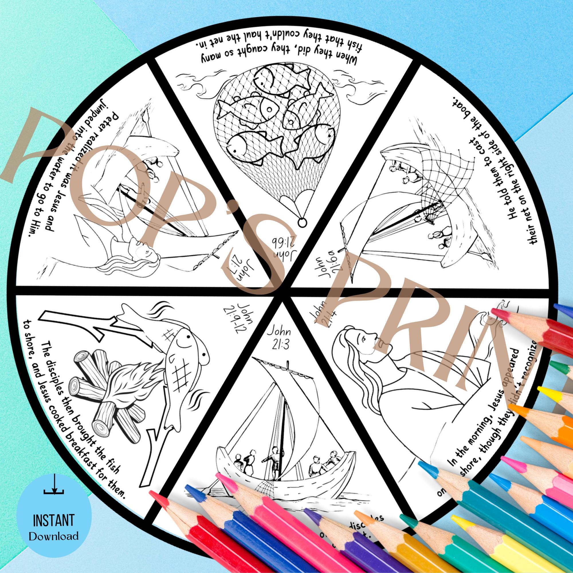 Printable the Miraculous Catch of Fish Spinner Wheel, Sunday School ...