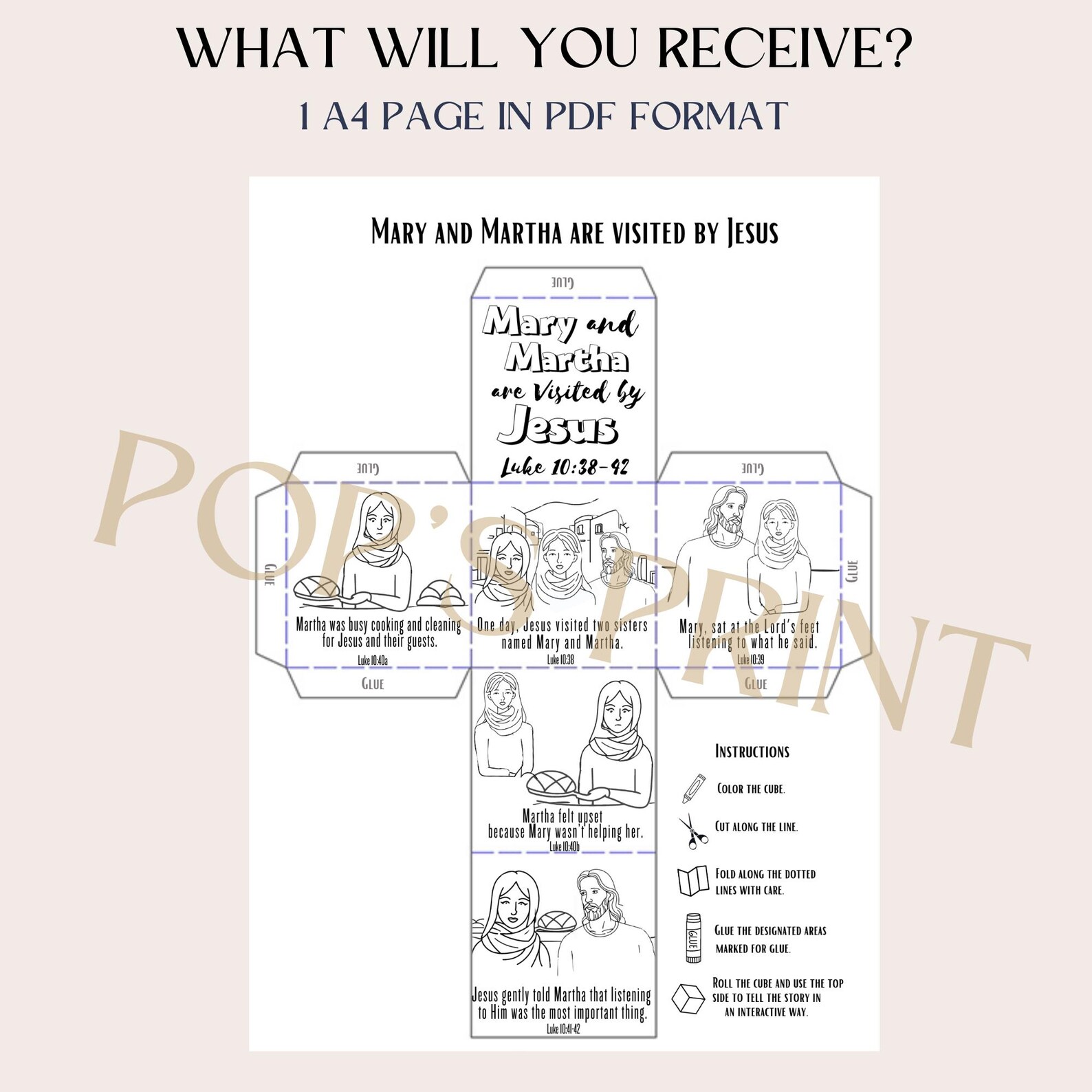 Mary and Martha Cube Craft, Bible Verse Game, Printable Bible Activity ...