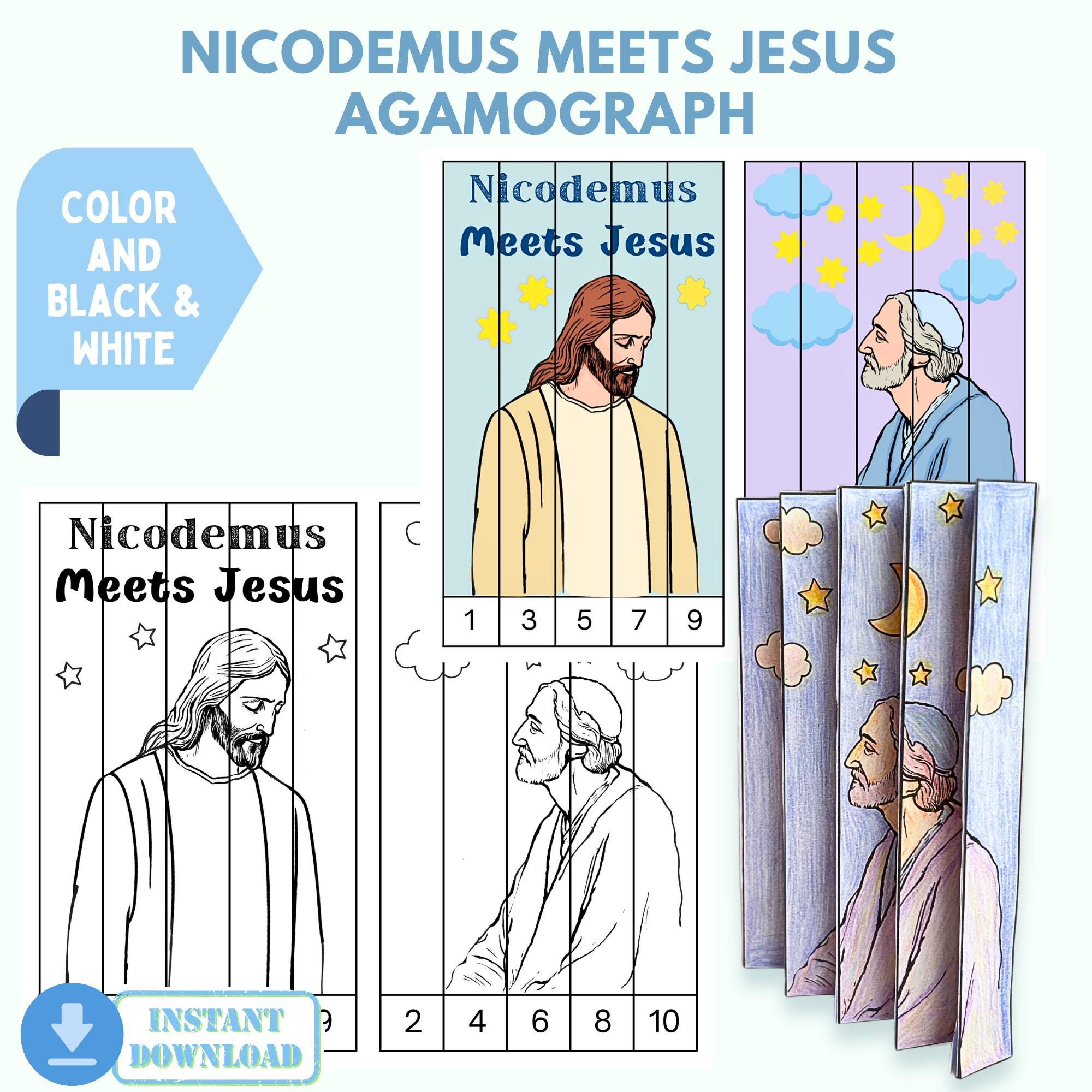 Printable Nicodemus Meets Jesus Agamograph Sunday School Bible Craft ...