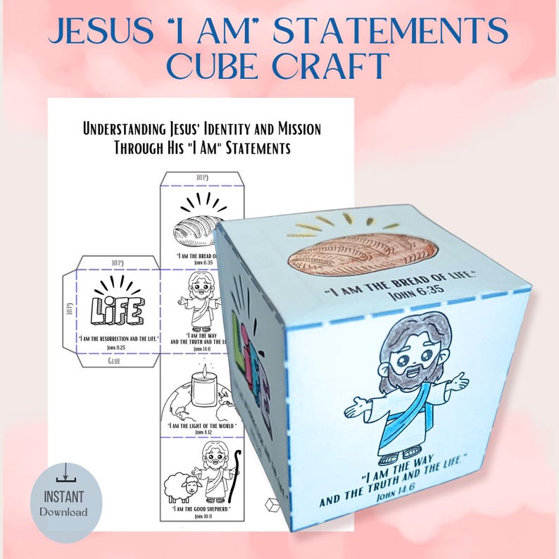 Printable Jesus 'I AM' Statements Cube Craft, 3D Printable Bible ...