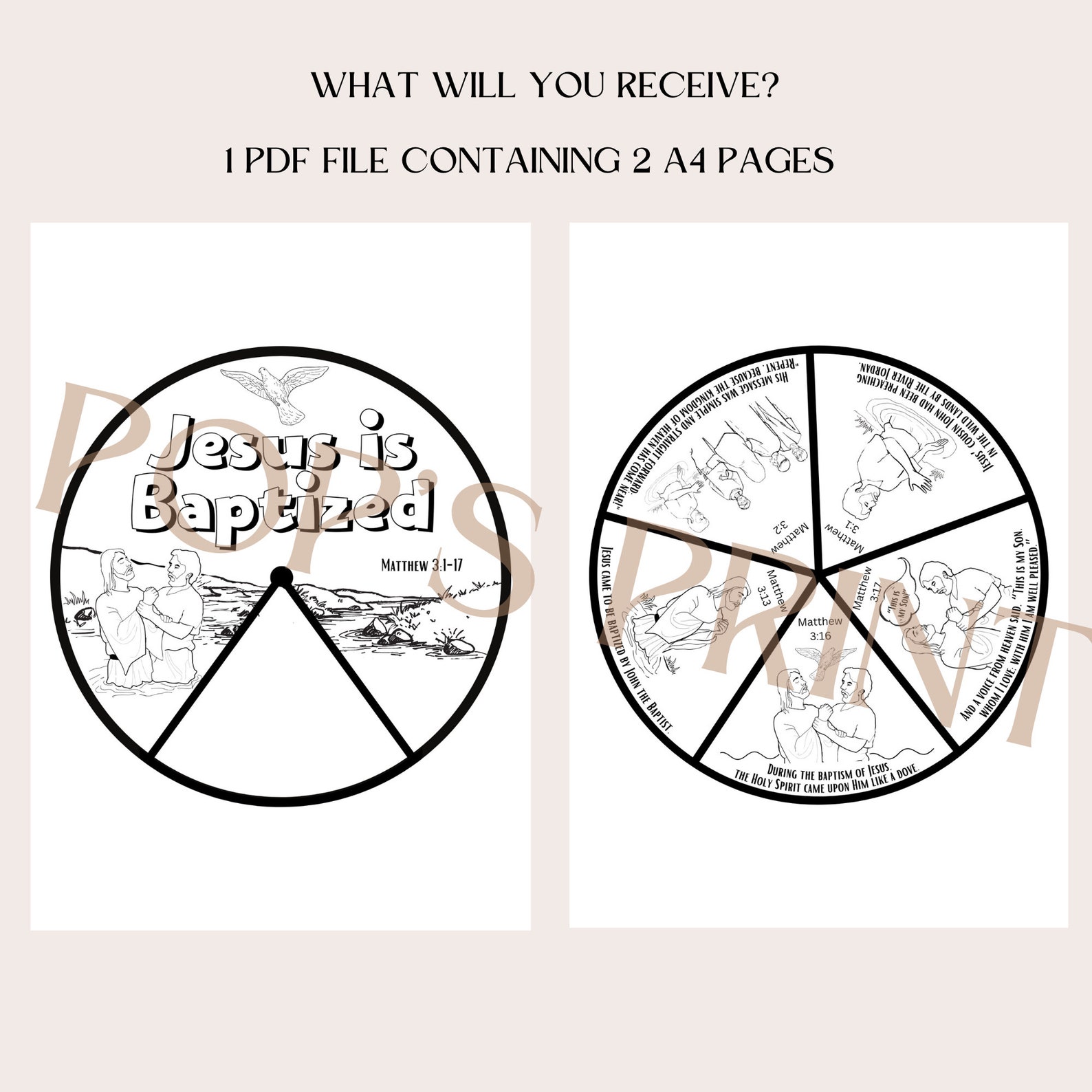 Jesus is Baptized Coloring Spinner Wheel Sunday School Craft Kids ...