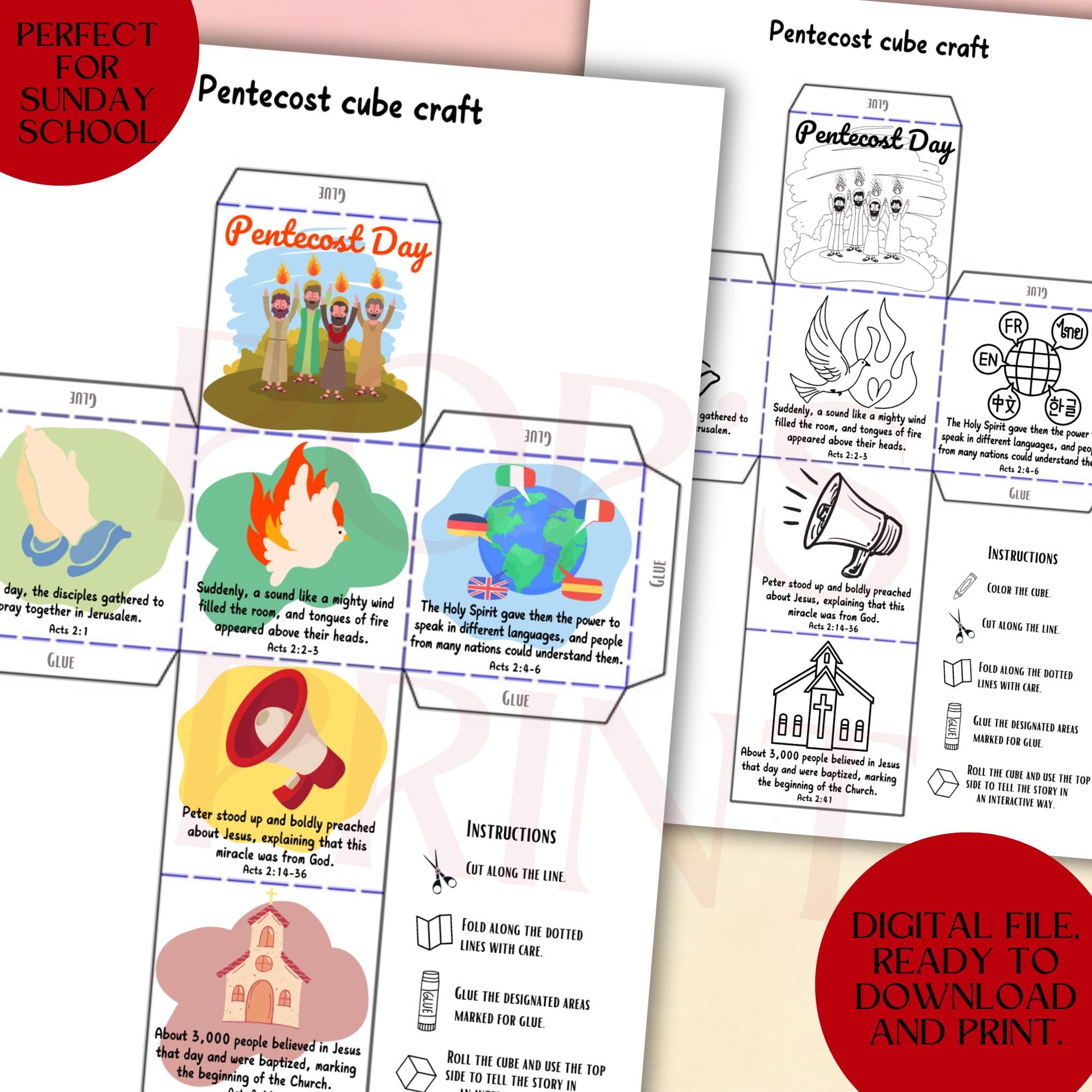 Pentecost Day Cube Craft for Kids| Printable Sunday School Story| Bible ...