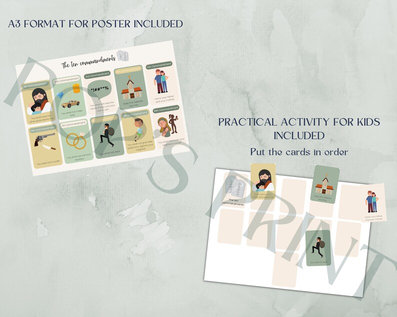 The Ten Commandments Flashcards Homeschool Bible Activity - Etsy