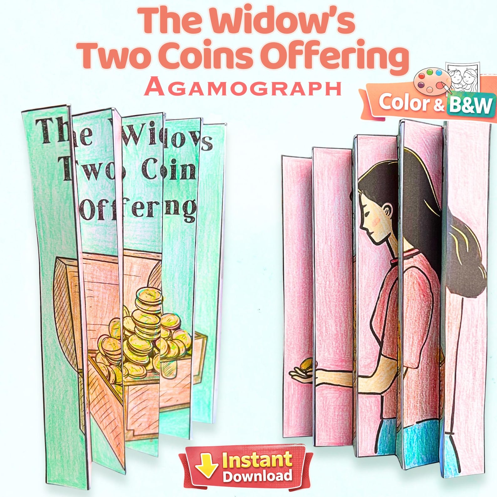 Widow's Two Coins Agamograph Craft – Sunday School Bible Story (PDF) - Etsy