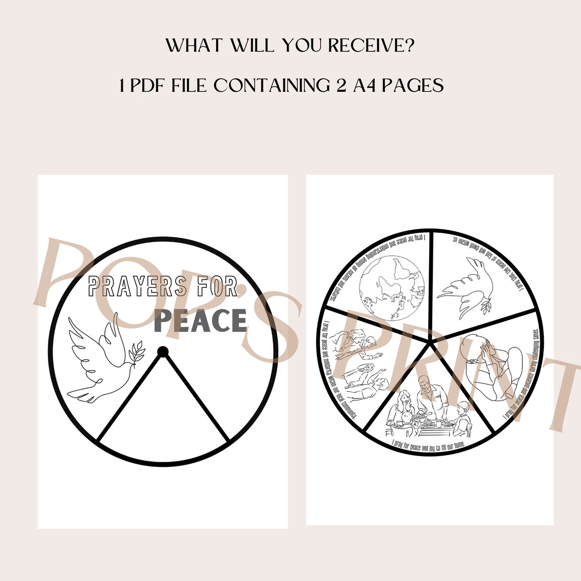 Printable Prayers for Peace Coloring Spinner Wheel Craft, Sunday School ...