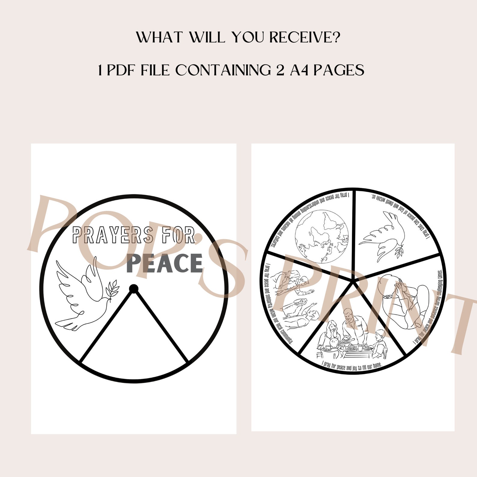Printable Prayers for Peace Coloring Spinner Wheel Craft, Sunday School ...