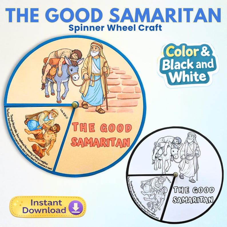 Good Samaritan Coloring Spinner Wheel | Sunday School Parable Craft ...