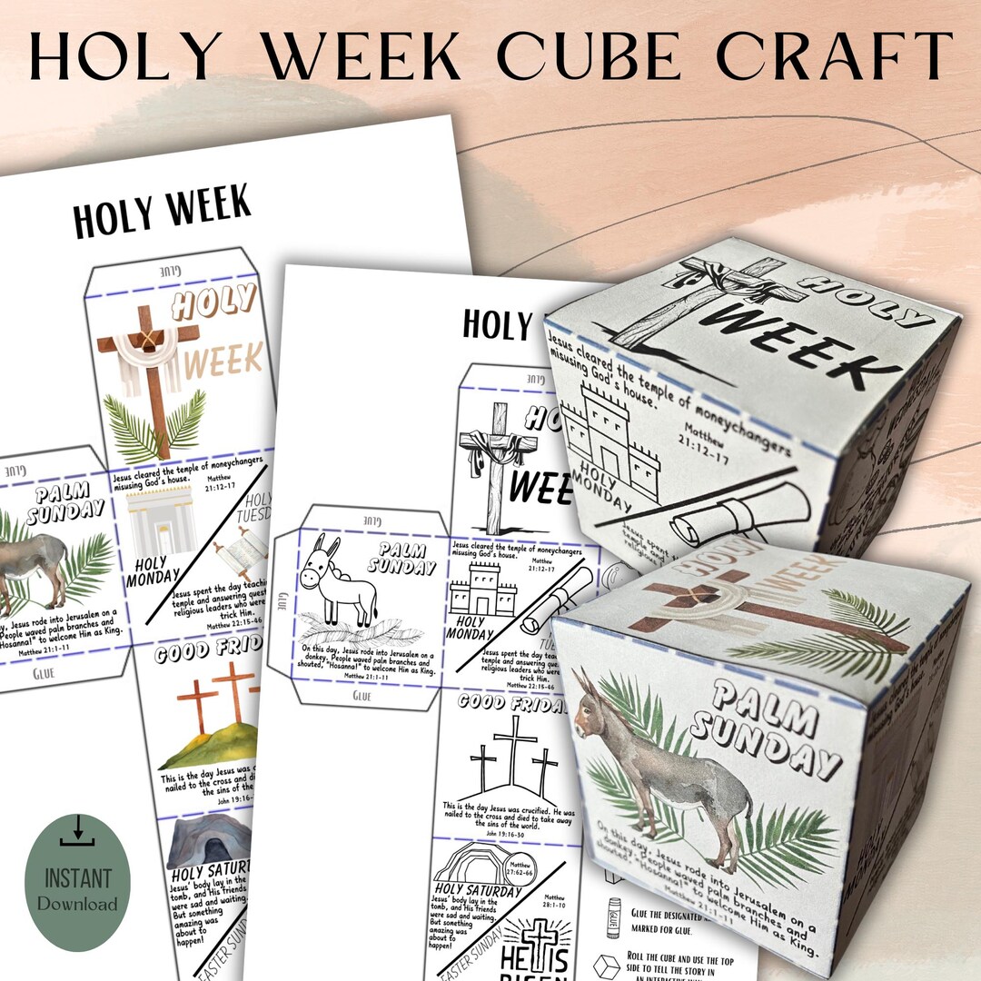 Holy Week for Kids| Cube Craft| Printable Sunday School Bible Activity ...