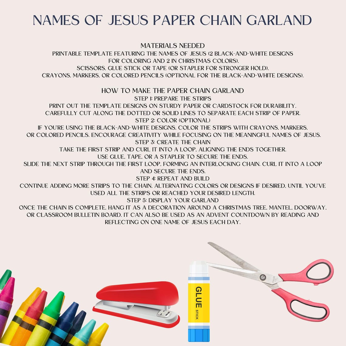 Names of Jesus 3D Paper Chain Garland Craft Printable Christmas ...