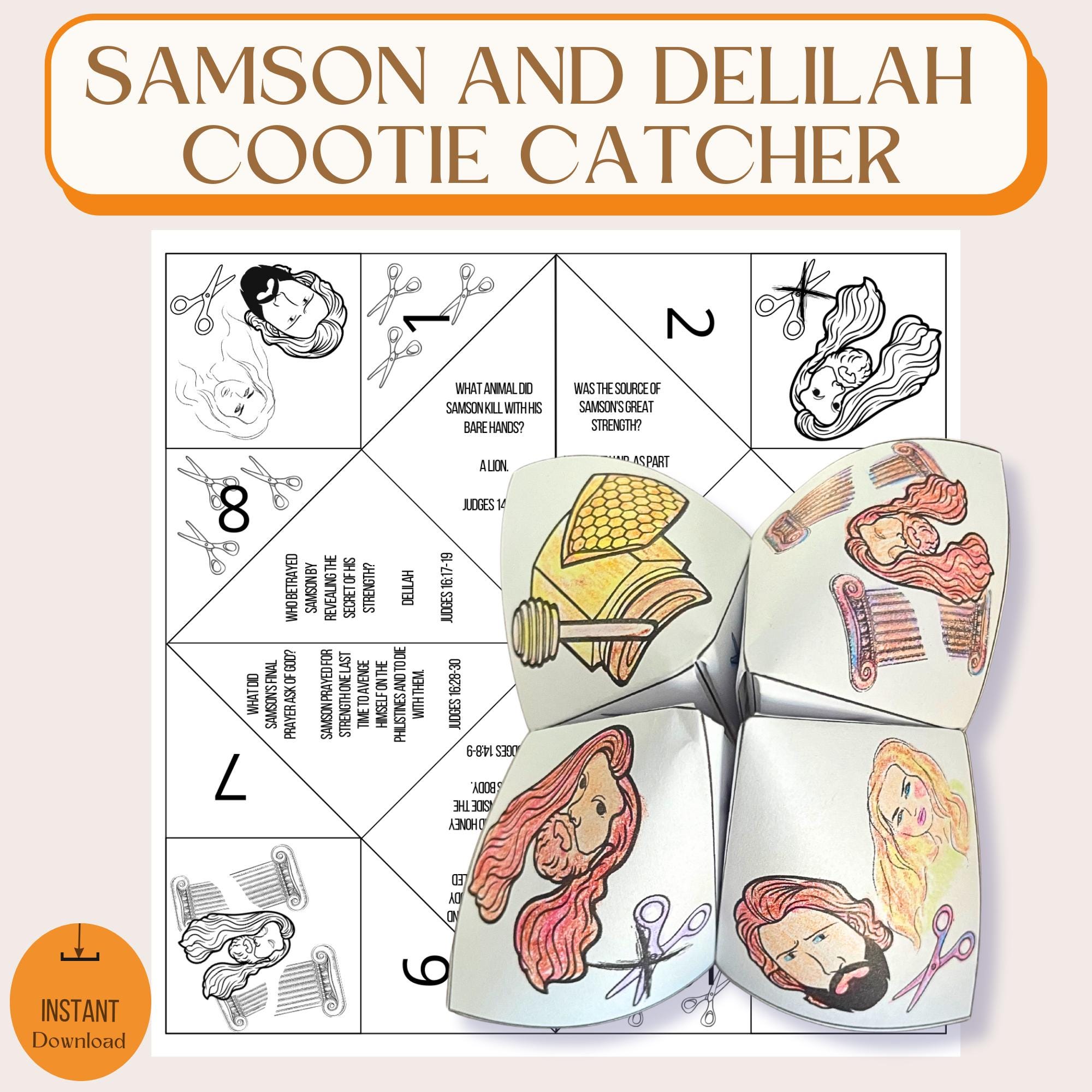 Samson Coloring Cootie Catcher| Sunday School Craft| Cootie Catcher ...