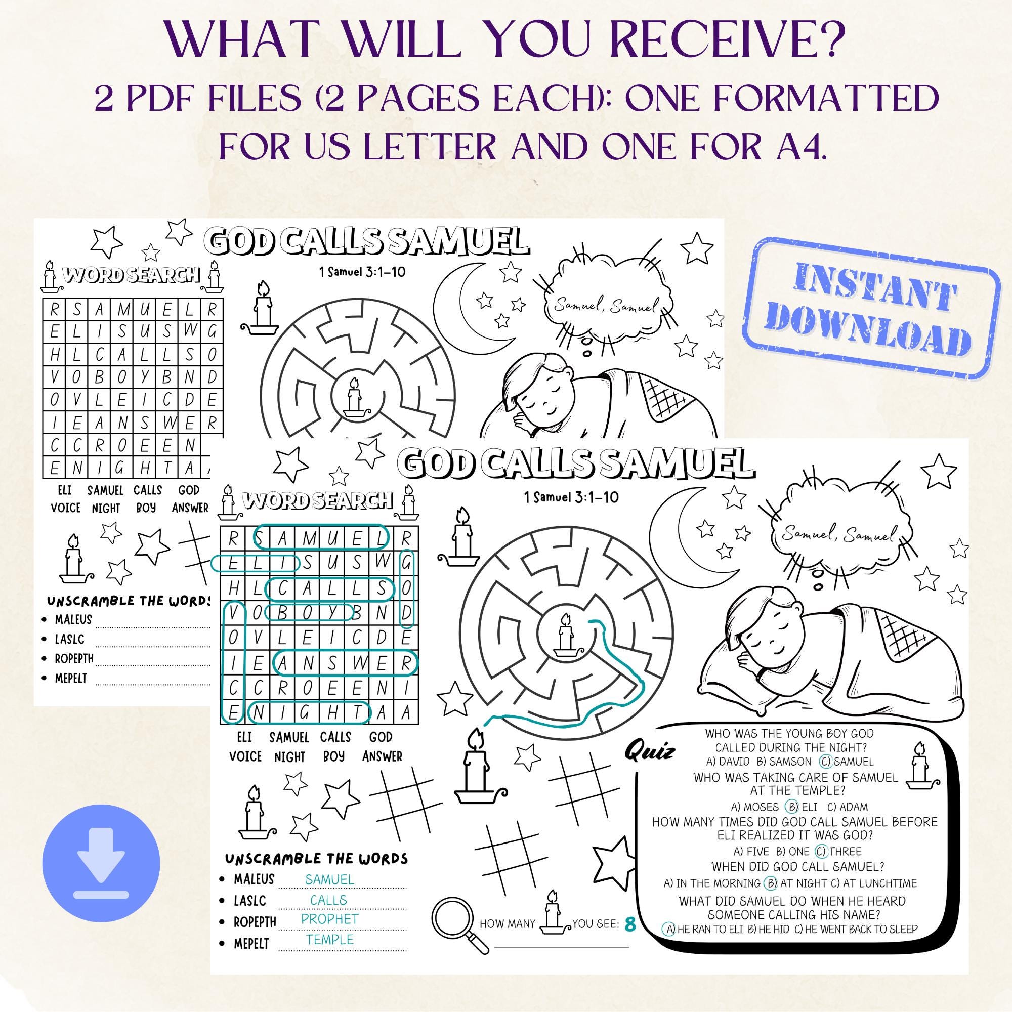 Printable God Calls Samuel Activity Placemat – Sunday School Craft ...