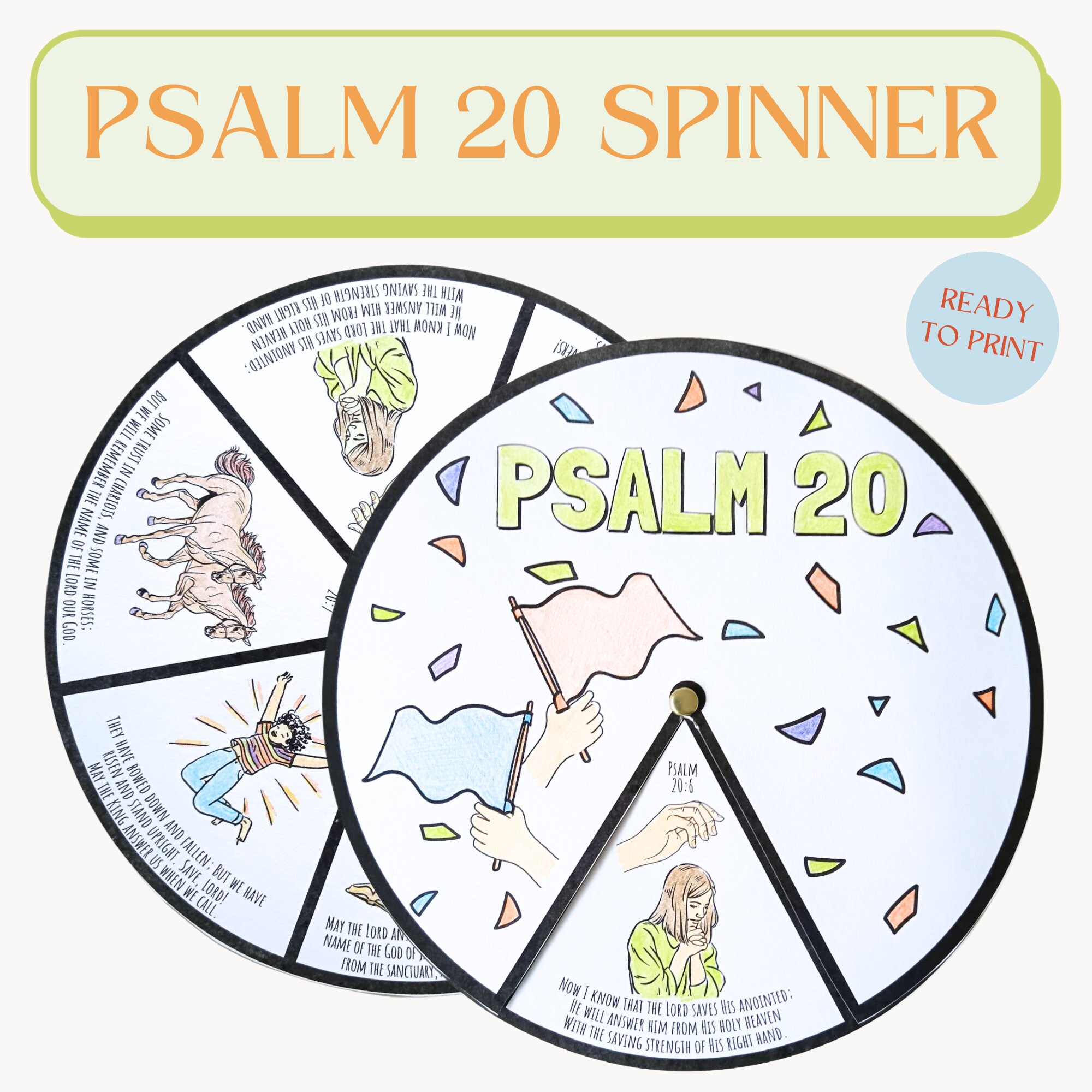 Printable Psalm 20 Coloring Spinner Wheel, Psalm 20 Sunday School Craft ...