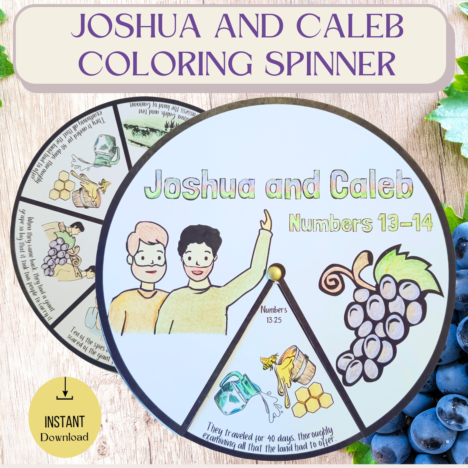 Sunday School Craft - Printable Joshua and Caleb Coloring Spinner Wheel ...