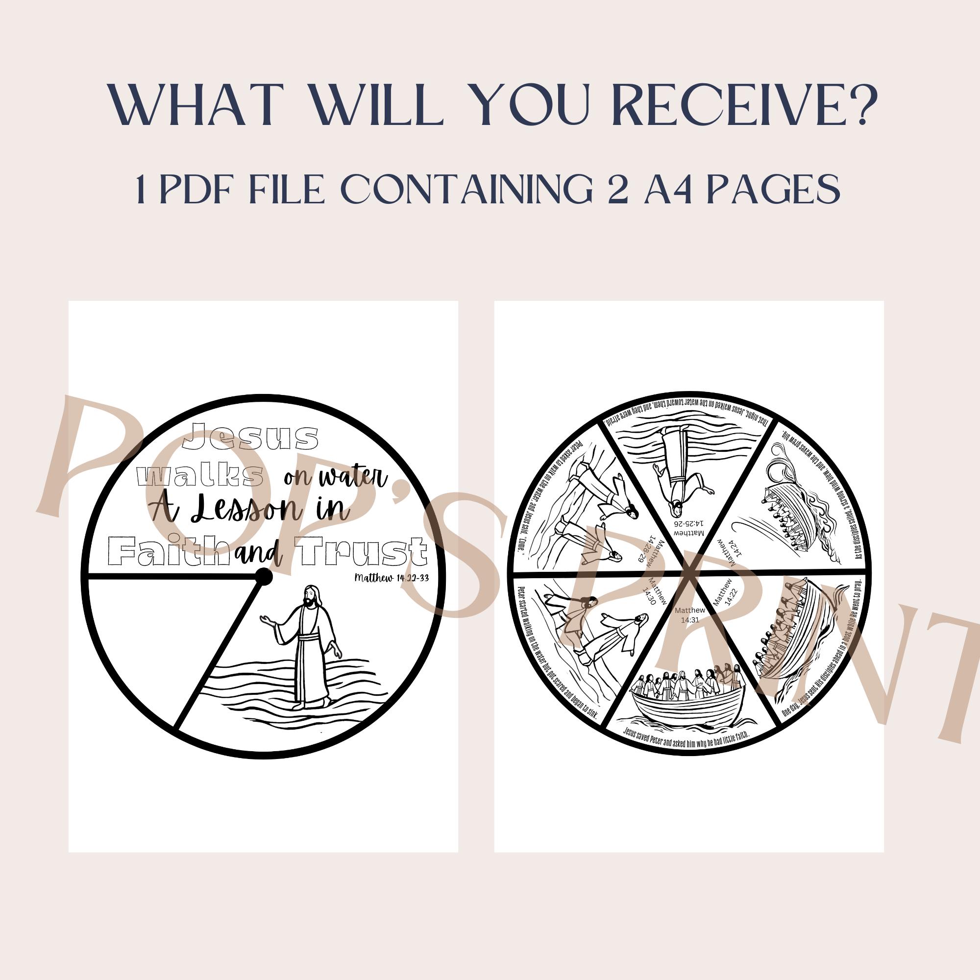 Jesus Walks on Water Coloring Spinner Wheel, Jesus and Peter Bible ...