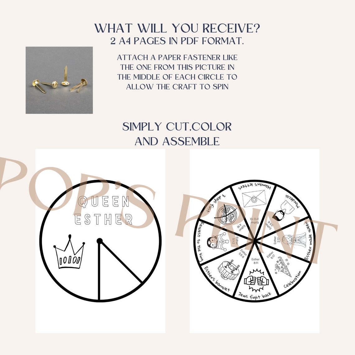 Queen Esther Coloring Spinner Wheel Queen Esther Craft - Etsy