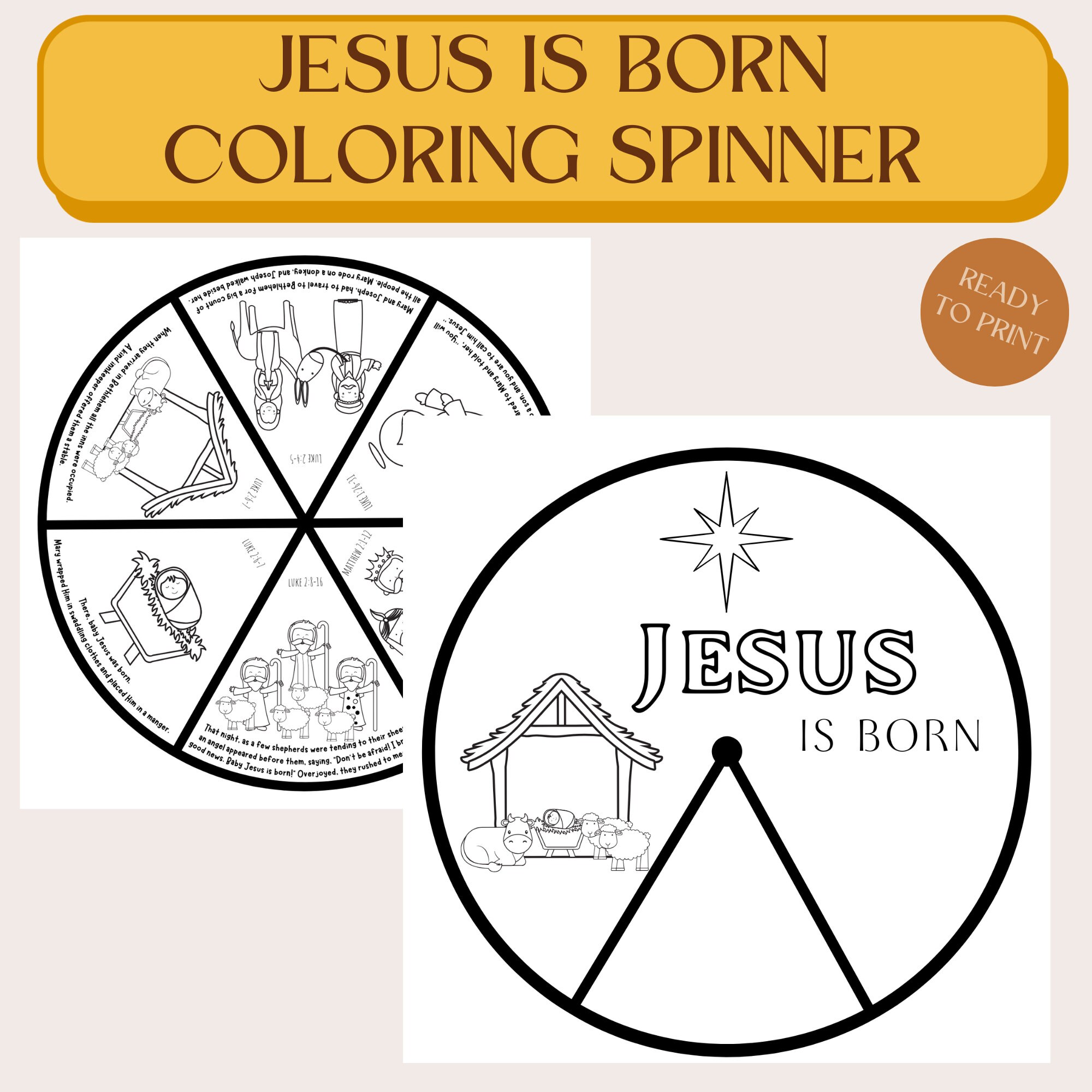 Jesus is Born Coloring Spinner Wheel Nativity Craft Sunday - Etsy