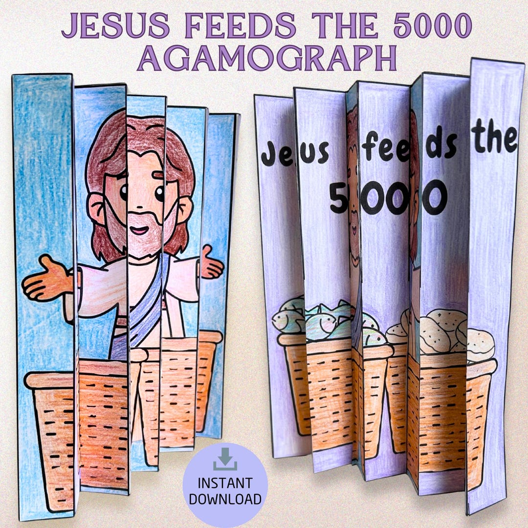 Printable Jesus Feeds the 5000 Agamograph – Sunday School Craft, Bible ...
