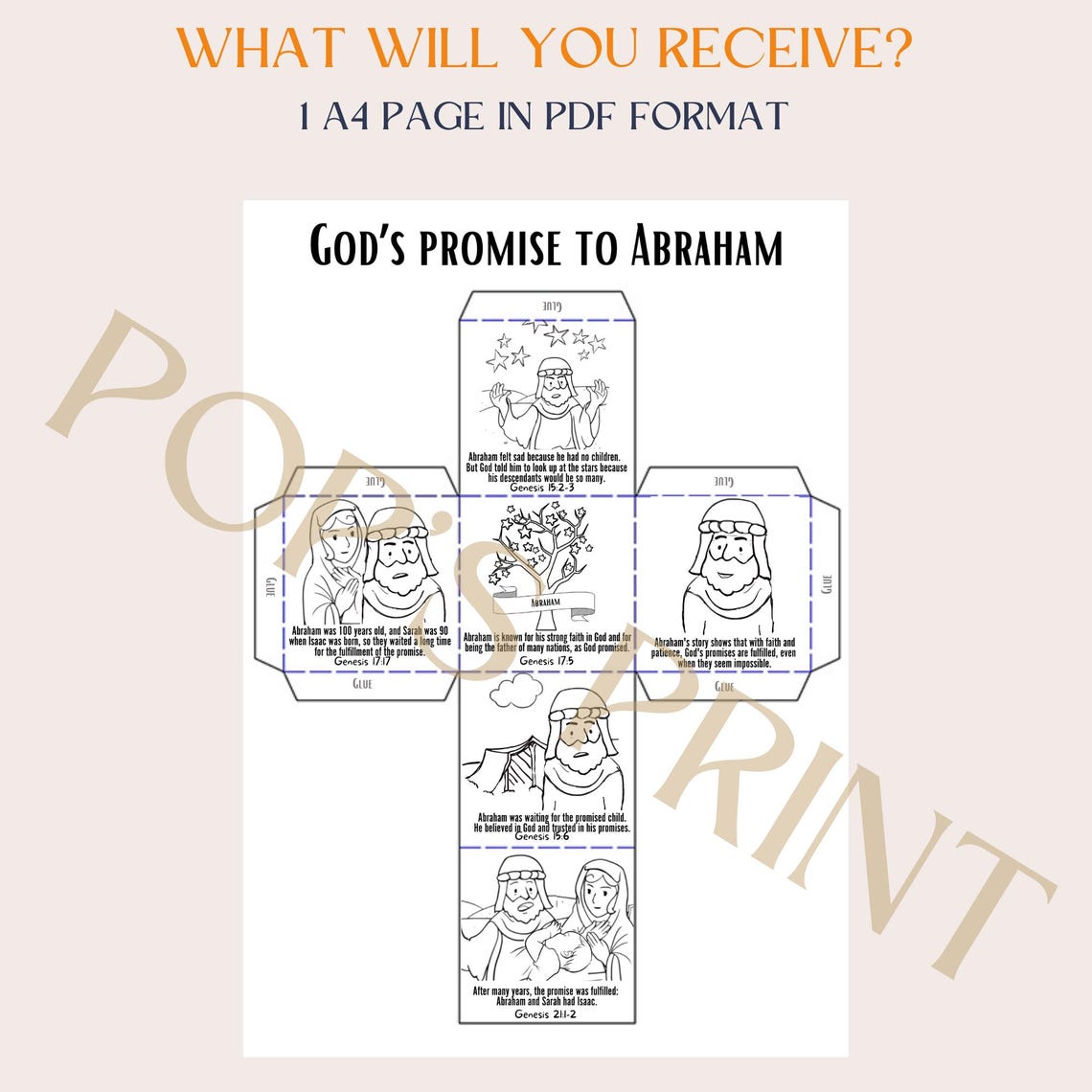 Printable God's Promise to Abraham Coloring Cube Craft, 3D Bible ...