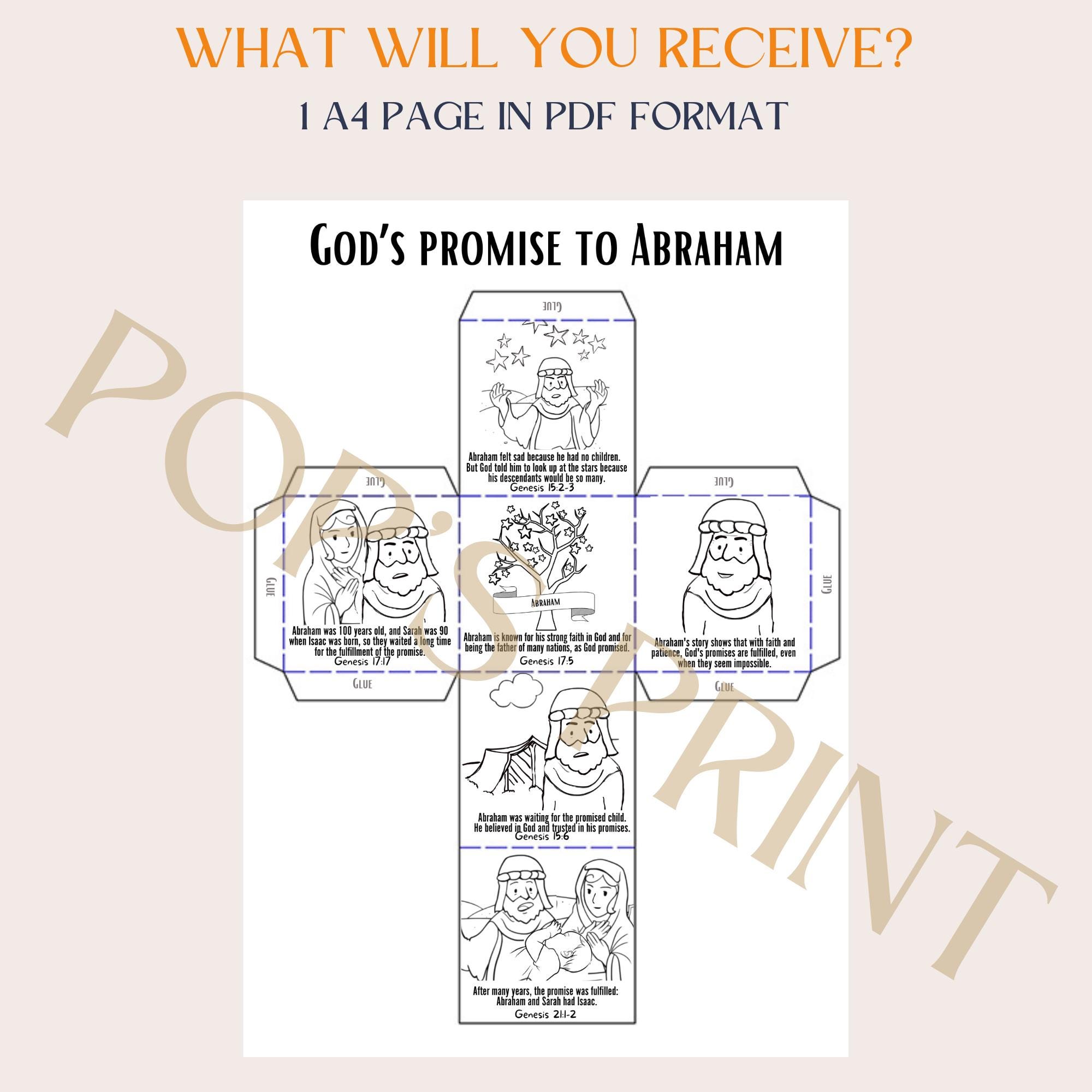 Printable God's Promise to Abraham Coloring Cube Craft, 3D Bible ...