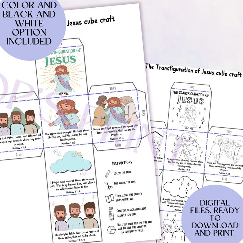 Transfiguration of Jesus Crafts Bundle| Printable Sunday School Bible ...