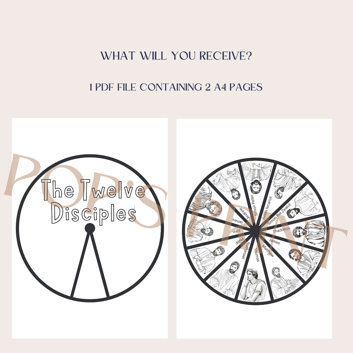 The 12 Disciples Coloring Spinner Wheel Kids Bible Lesson Sunday School ...