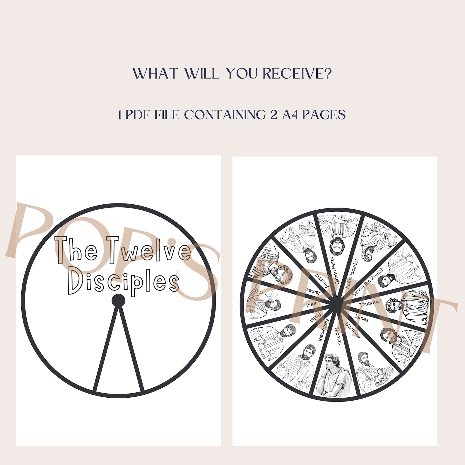 The 12 Disciples Coloring Spinner Wheel Kids Bible Lesson Sunday School ...