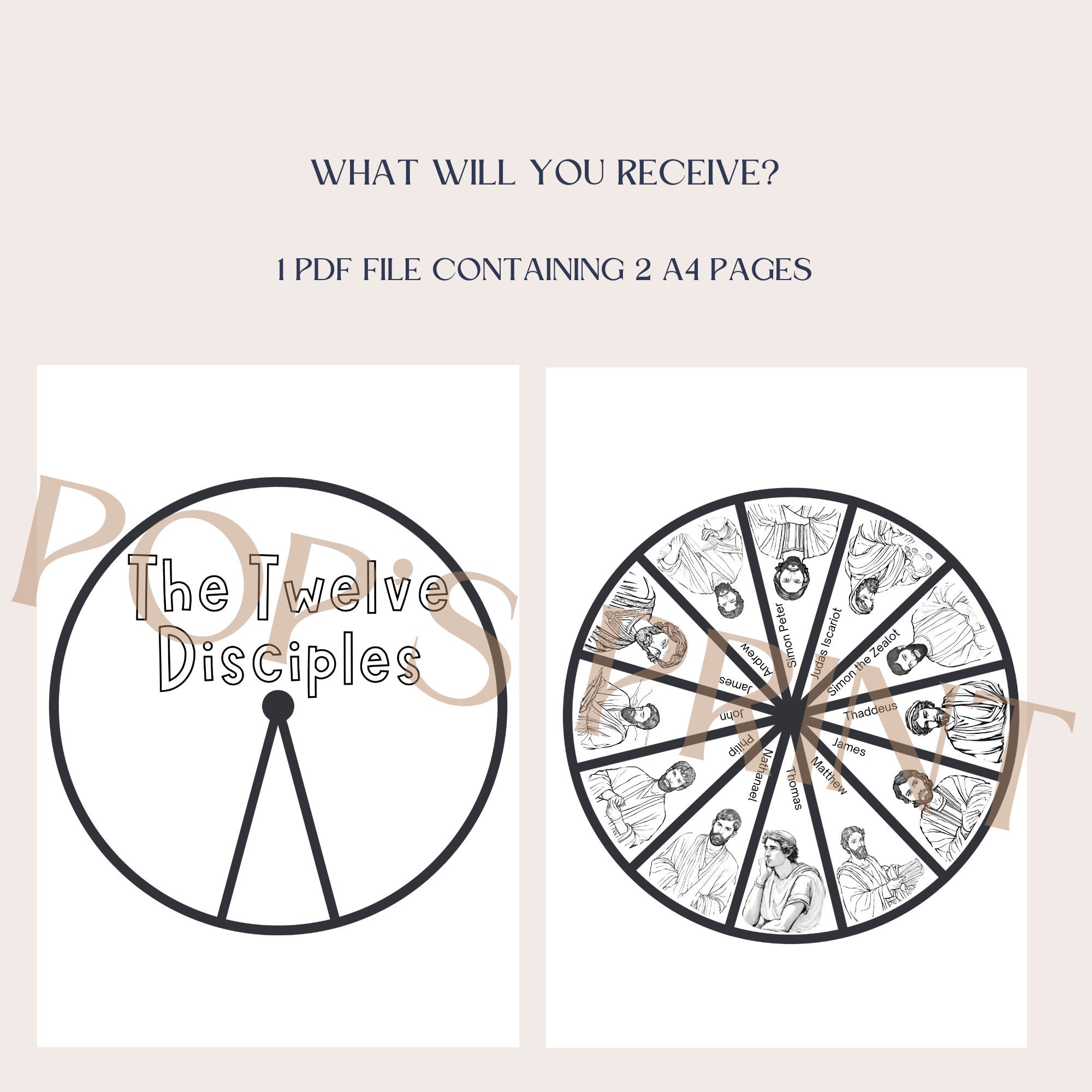 The 12 Disciples Coloring Spinner Wheel Kids Bible Lesson Sunday School ...