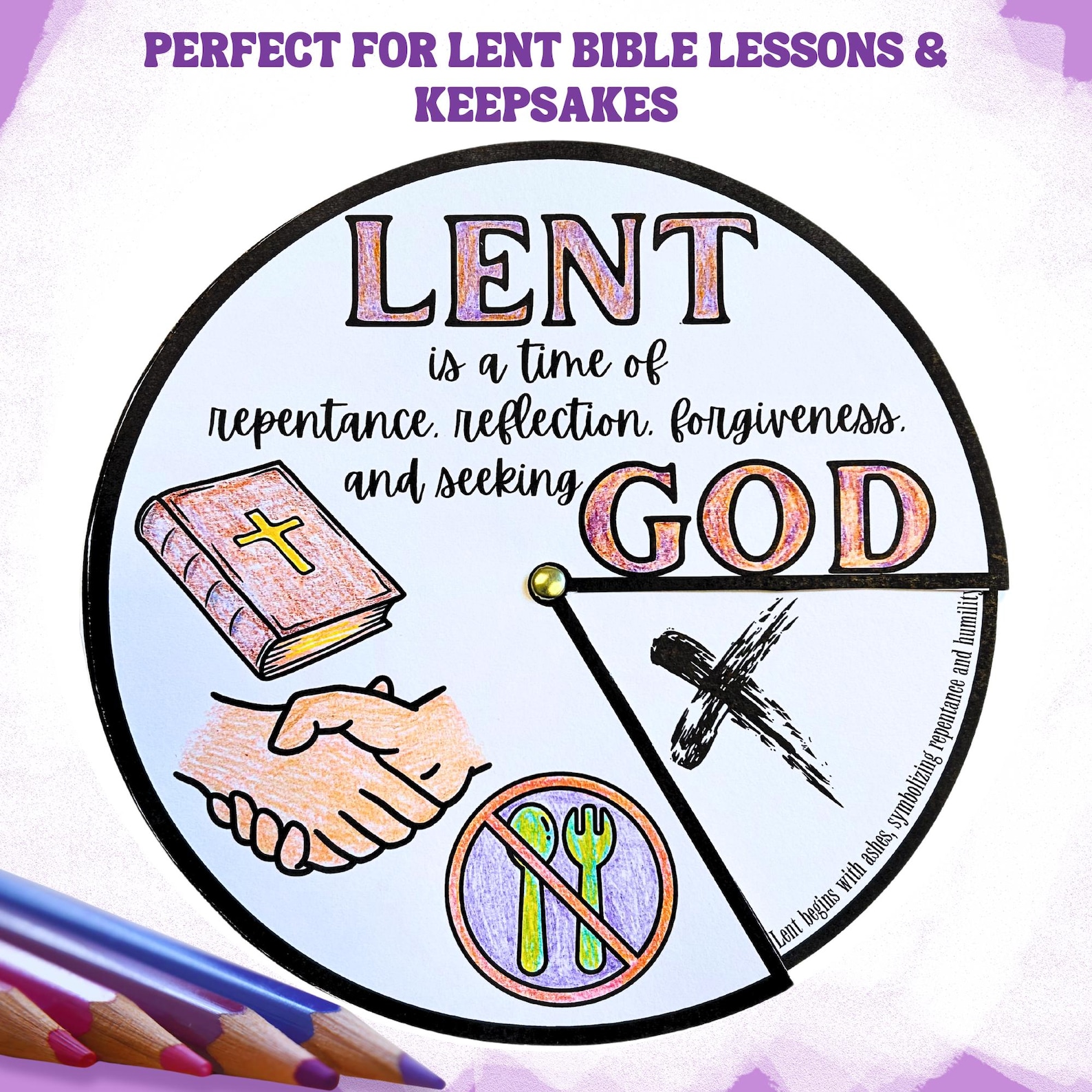 Printable Lent Sunday School Craft Coloring Spinner Wheel, Kids ...